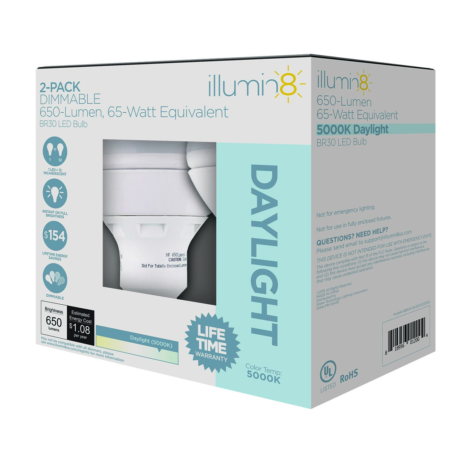 Illumin8 BR30 LED Light Bulb, Dimmable, 2 Pack - I8BR30