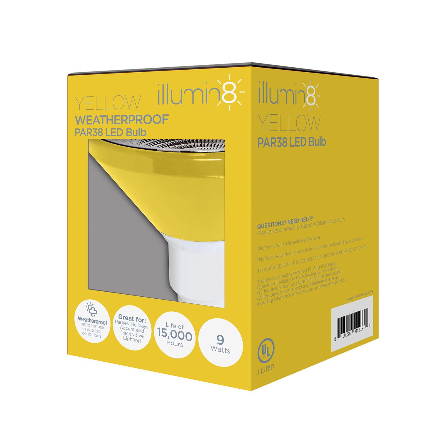 Illumin8 I8PAR38-DECO-YE PAR38 Yellow LED Light Bulb, Non-Dimmable, 9 Watt