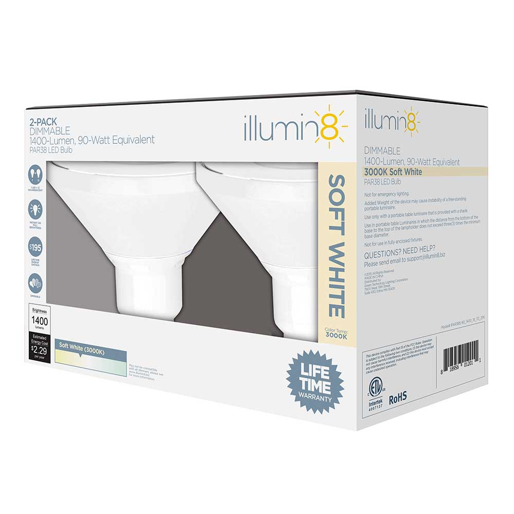 Illumin8 PAR38 LED Light Bulb, Dimmable, 2 Pack - I8PAR38-90.1400.19.19 ... Illumin8 PAR38 LED Light Bulb, Dimmable, 2 Pack - I8PAR38-90.1400.19.19 ...